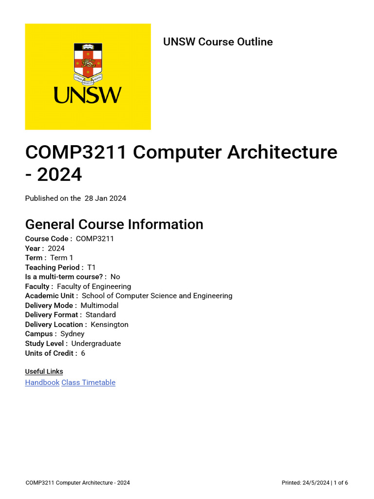 CO COMP3211!1!2024 Term1 T1 Multimodal Standard Kensington | PDF | Central Processing Unit ...