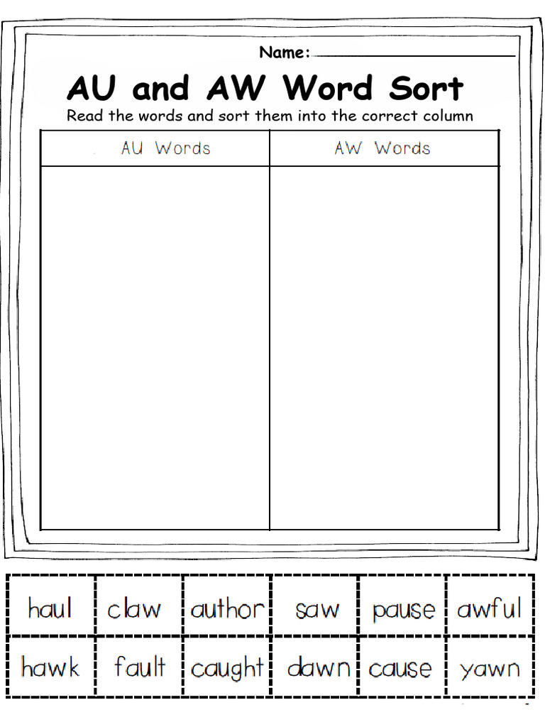 AU and AW Word Sorting Activity | PDF | Language Arts & Discipline