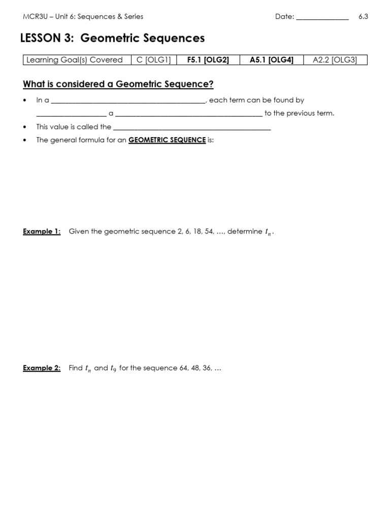 6.3 - Geometric Sequences LESSON | PDF | Teaching Methods & Materials ...