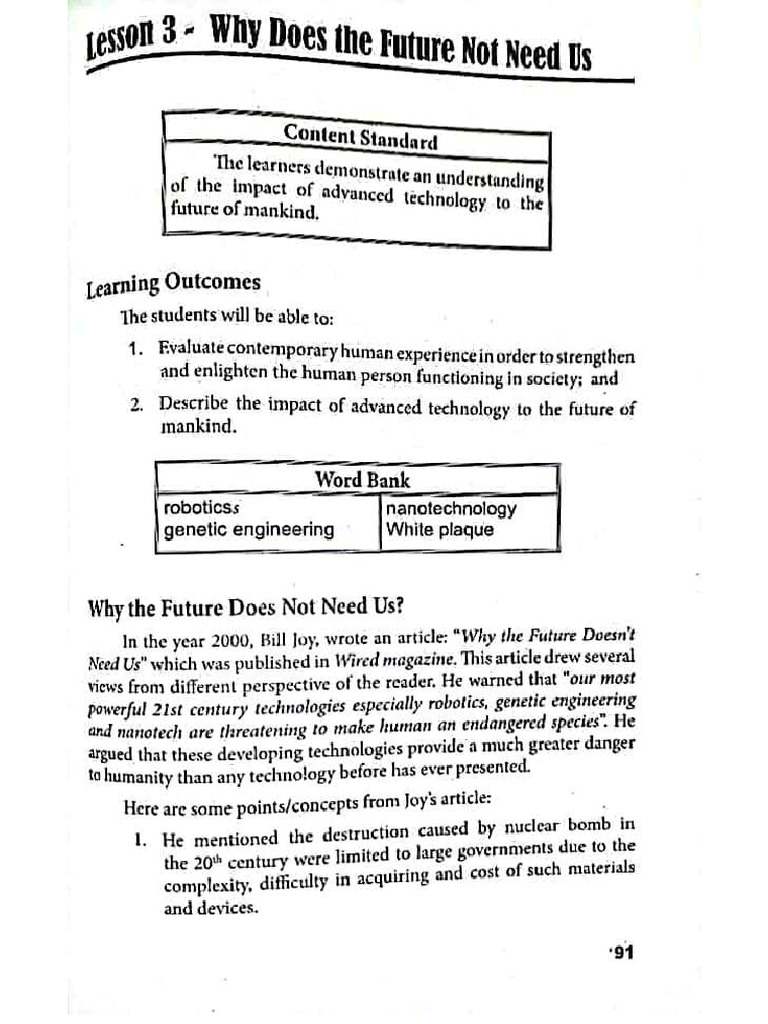 Why Does The Future Not Need Us Group 5 Report | PDF