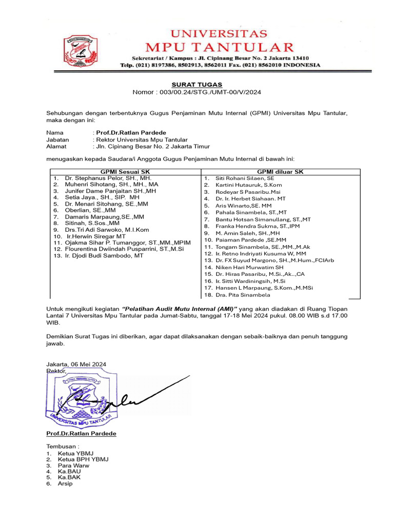 003 Surat Tugas Peserta Pelatihan AMI 17-18 Mei | PDF | Gaya Hidup