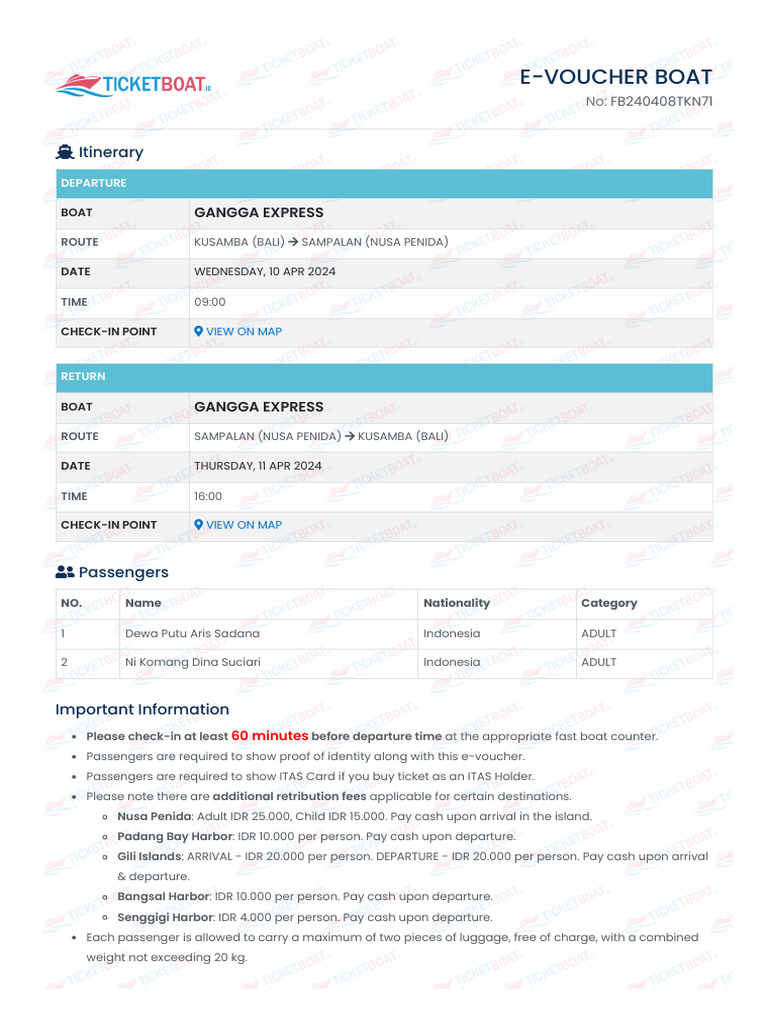 E-Voucher Boat - TicketBoat.id | PDF | Bali