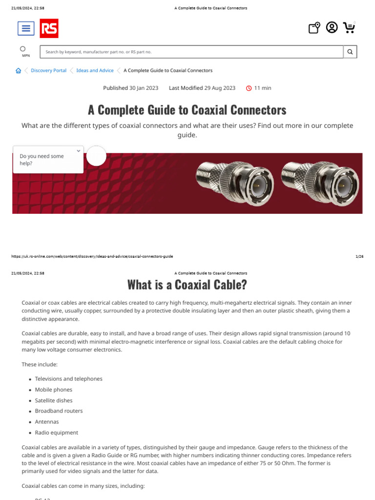 A Complete Guide To Coaxial Connectors | PDF | Coaxial Cable ...