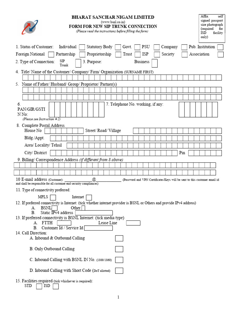 SIP Trunk CAF Form | PDF | Session Initiation Protocol | Computer Network