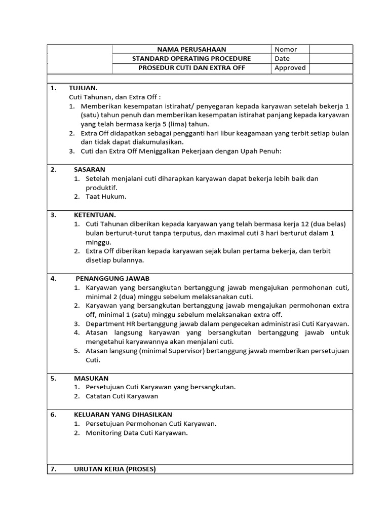 Prosedur Cuti Dan Extra Off | PDF