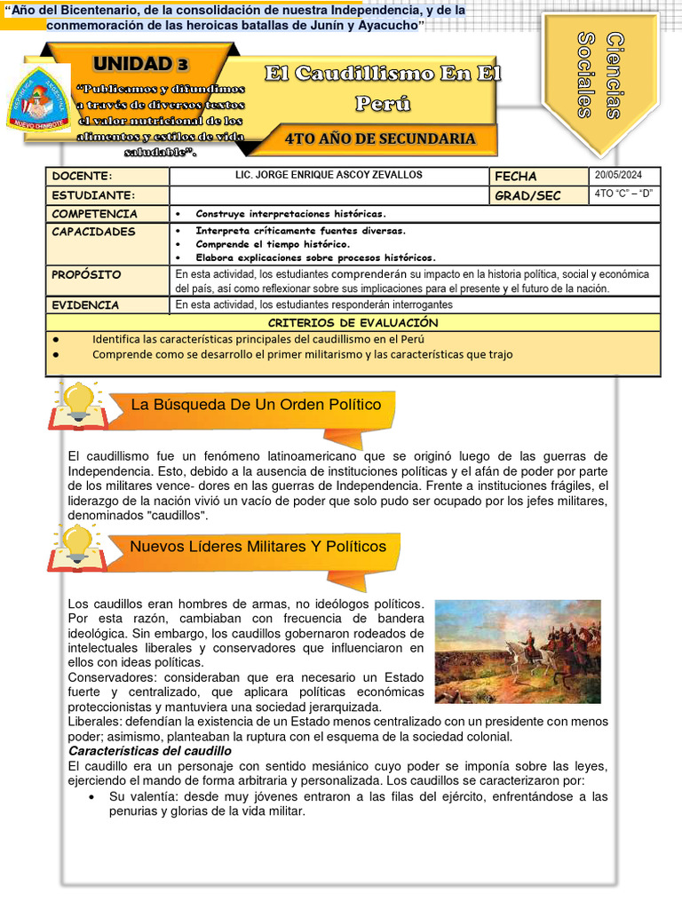 Ficha de Actividad CCSS 4° - Semana 2 | PDF | Perú