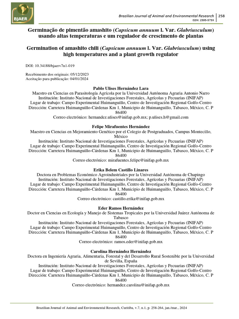 Germination of Amashito Chili (Capsicum Annuum L. Var Glabriusculum ...