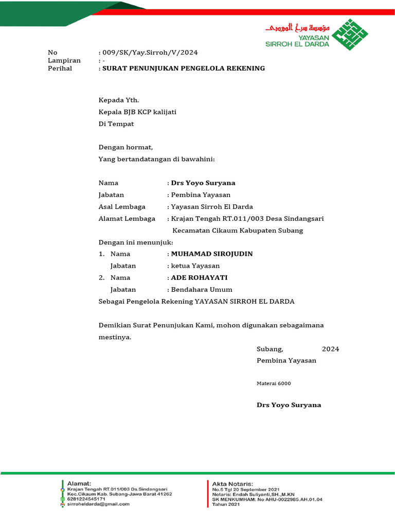 Contoh Surat Penunjukan Pengelola Rek | PDF | Karier & Perkembangan