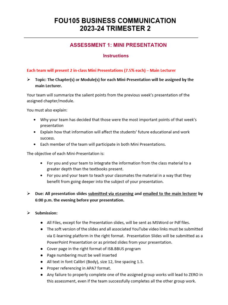 Mini Presentation - Project Guidelines - January 2024 | PDF | Human ...
