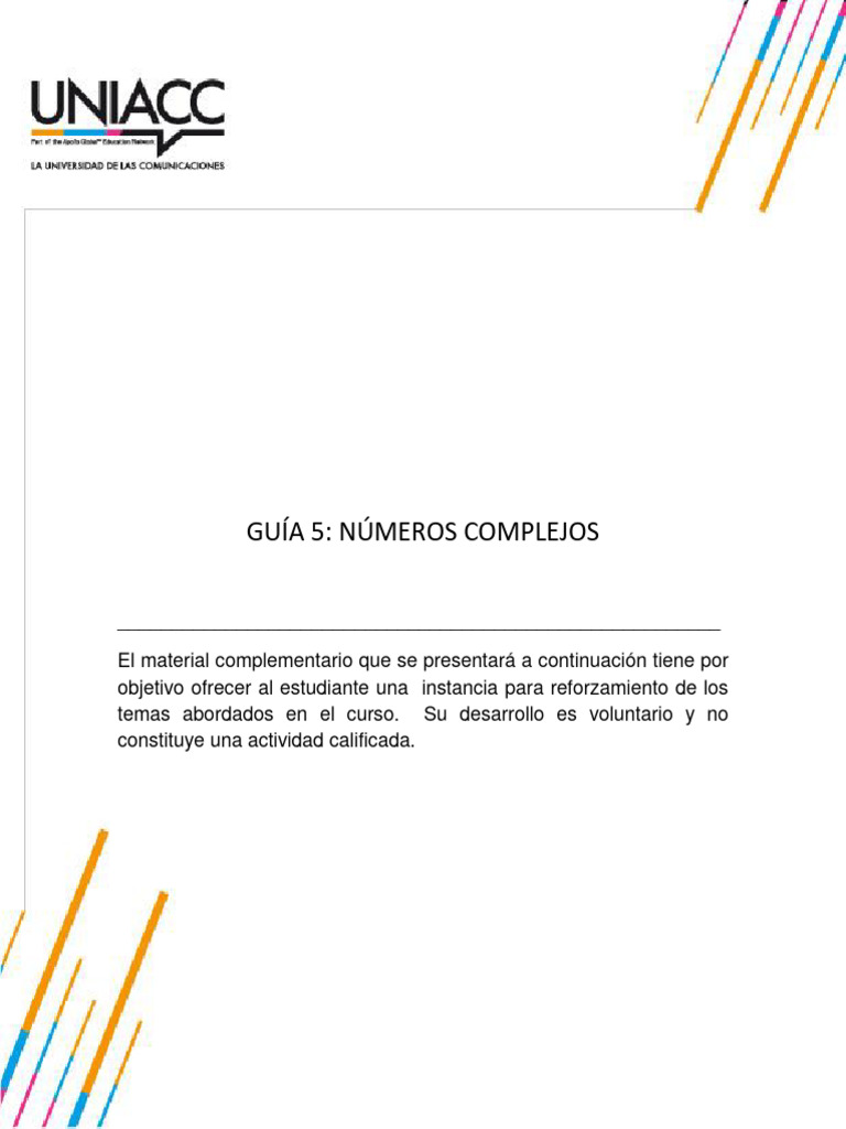 Guía 5 Números Complejos | PDF | Número complejo | Ecuaciones