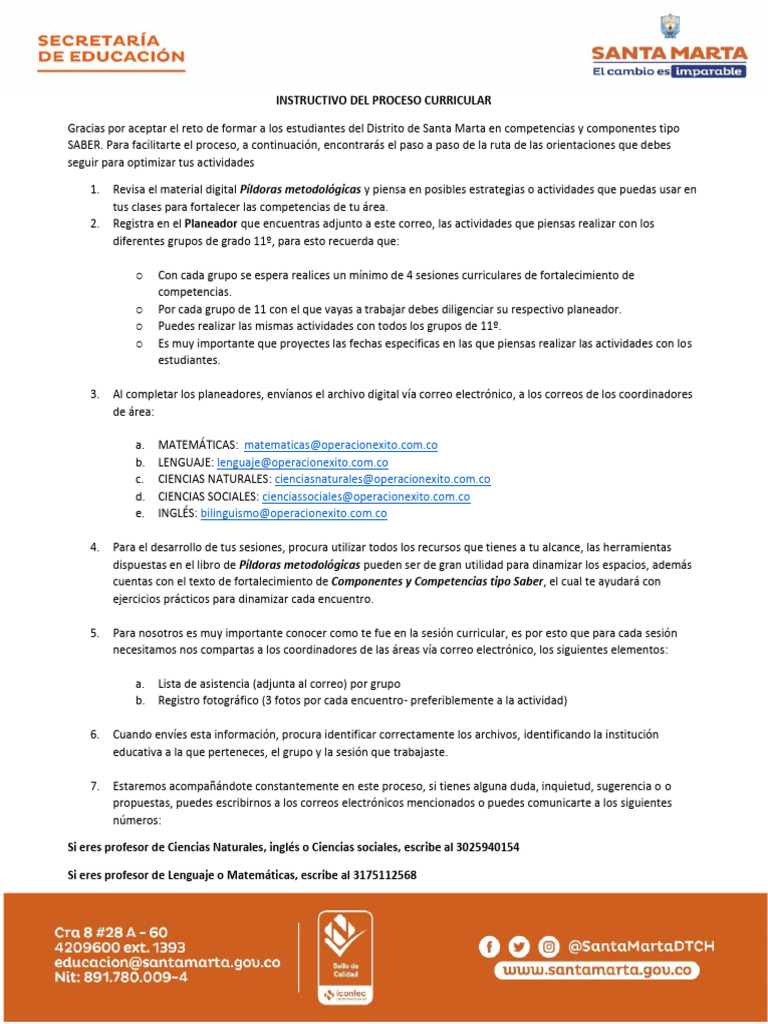 Proceso Curricular Saber - Instructivo | PDF