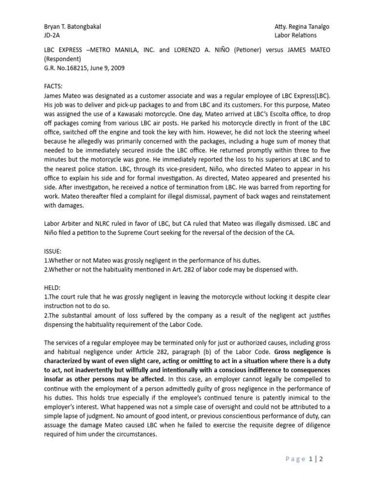 LBC Vs Mateo | PDF | Negligence | Common Law