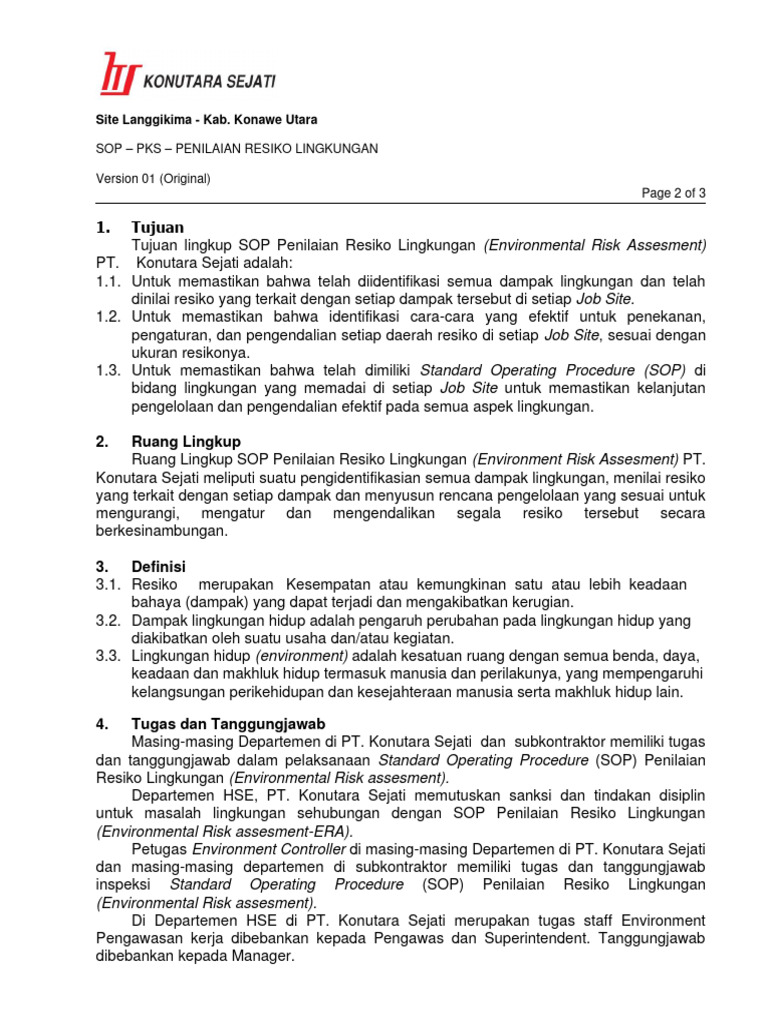004 SOP-HSE-ENV-Penilaian Resiko Lingkungan - 1 | PDF