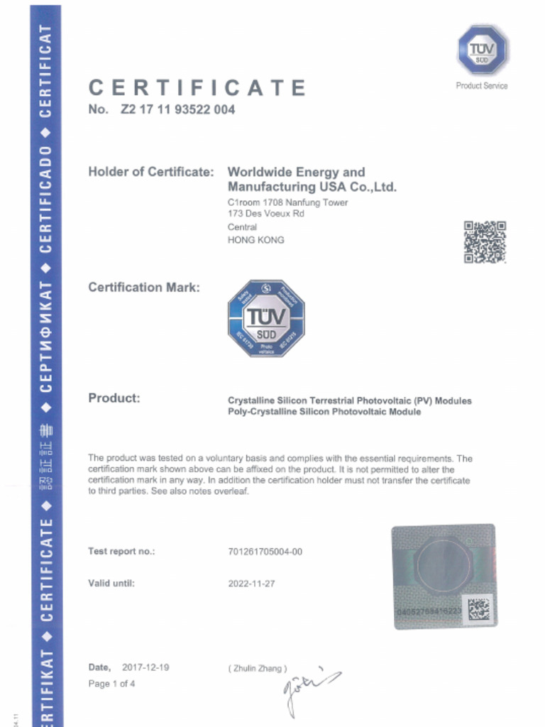 Certificado IEC 61215 Ed2 + IEC 61730 Ed 1y2 | PDF
