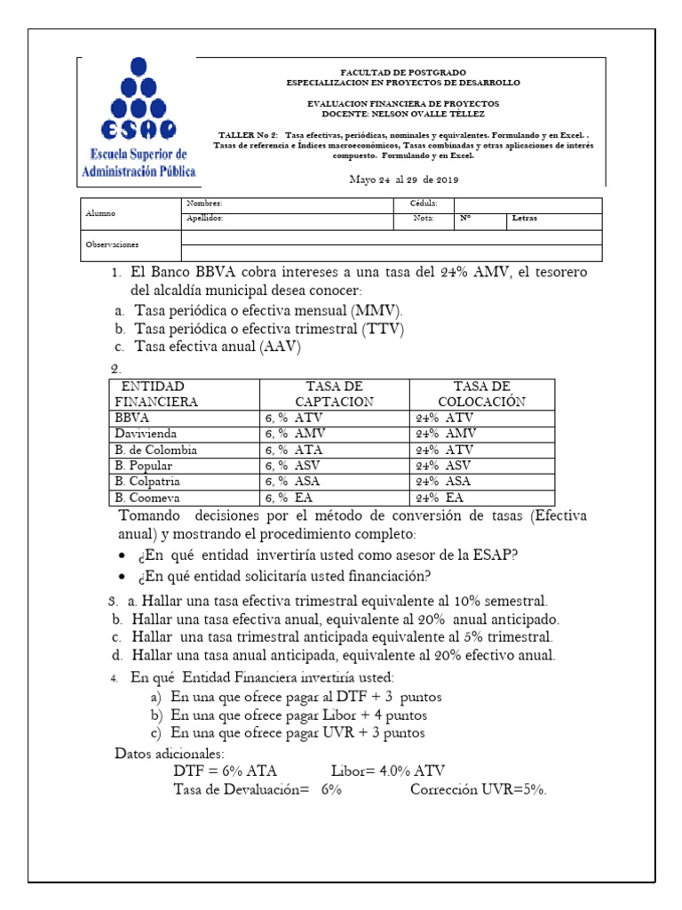 U1.2. Taller 2. Tasas e Indices Macro | PDF | Interés | Inflación
