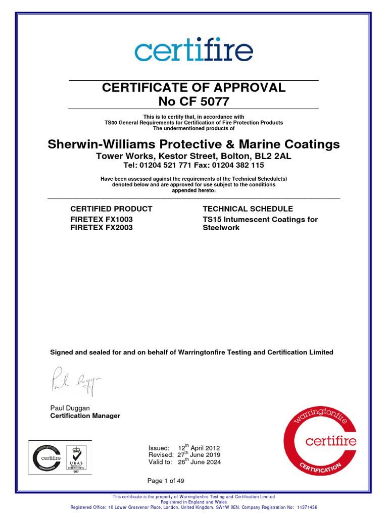 FIRETEX FX1003 & FX2003 Fire Protection Certification | PDF | Building ...