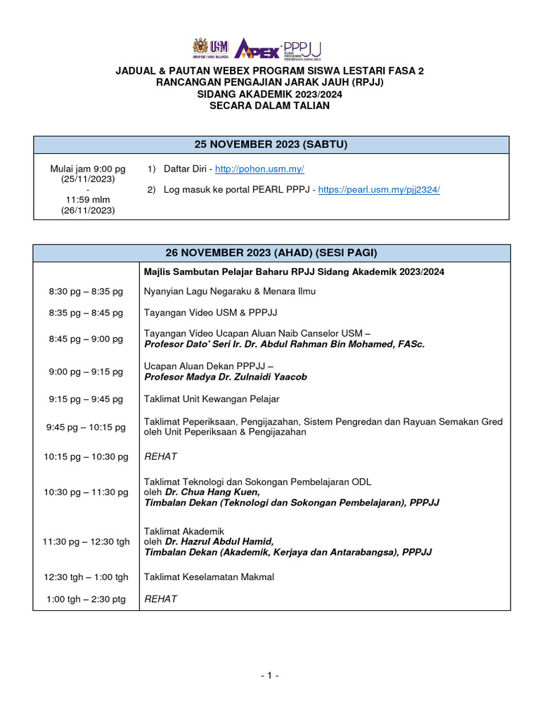 JADUAL PROGRAM SISWA LESTARI FASA 2 (S.A. 2023-2024) | PDF
