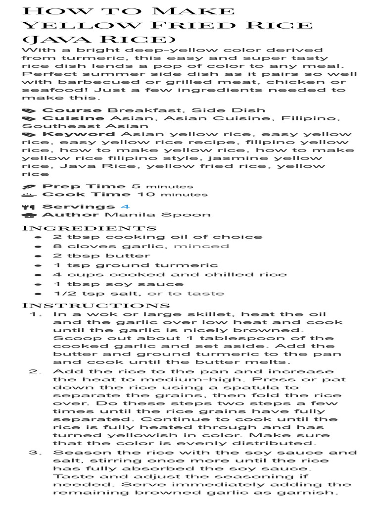 How To Make Yellow Fried Rice (Java Rice) - Manila Spoon | PDF | Asian ...