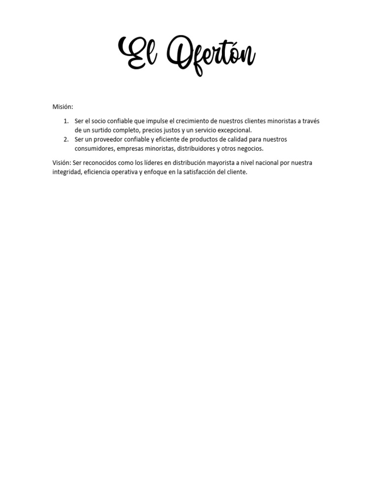 Misión y Visión de El Ofertón | PDF | Negocios | Finanzas y dinero