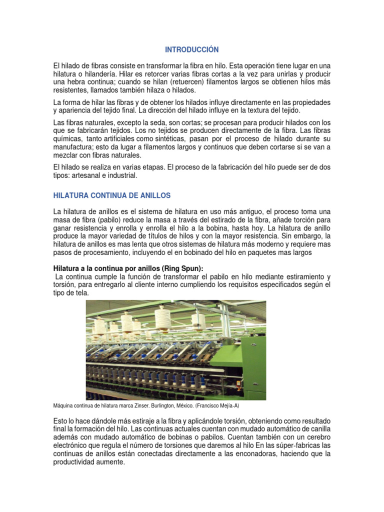 Hilatura A La Continua Por Anillos | PDF | Spinning (Textiles) | Sector ...