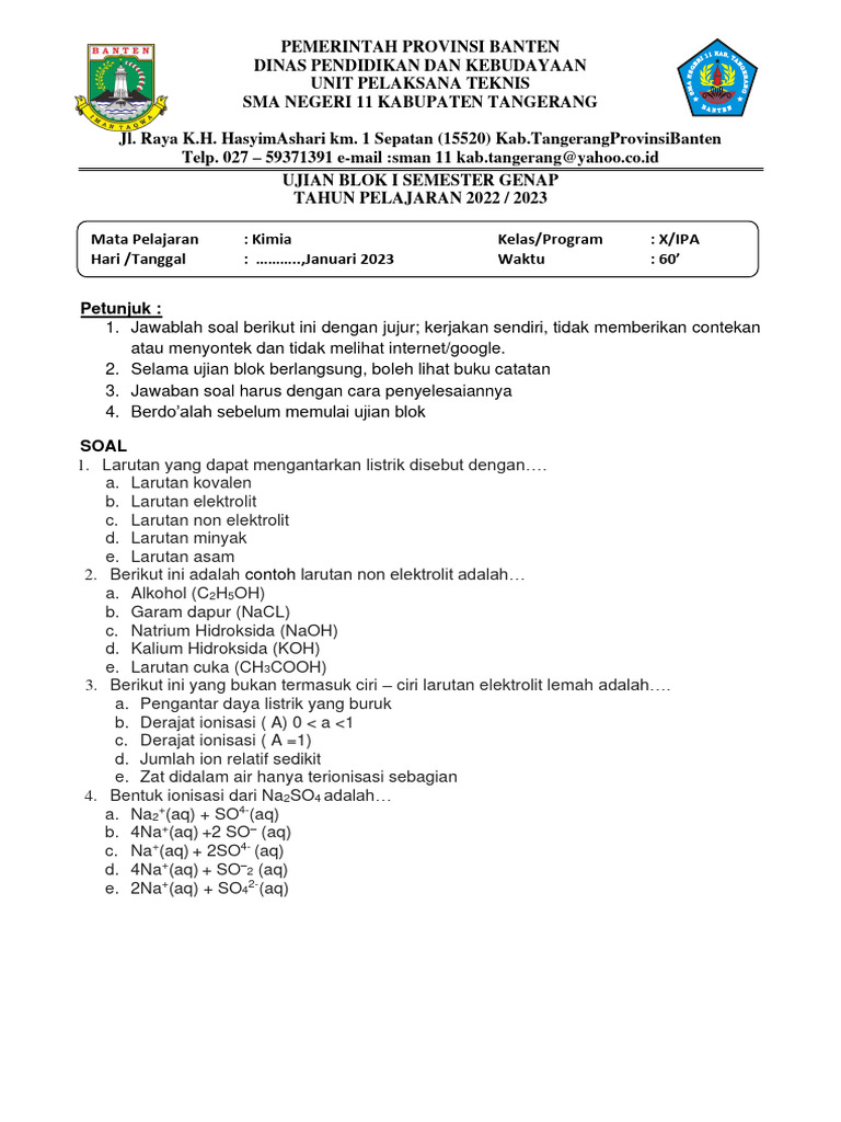 Soal Ujian Blok - Kimia X - Tamsil | PDF | Sains & Matematika