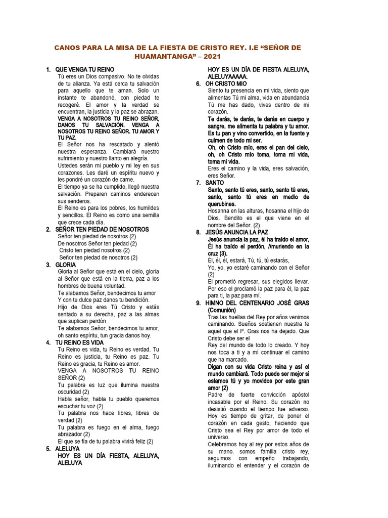 Cantos para La Misa de Cristo Rey 2021 | Descargar gratis PDF | Cristo (título) | Amor
