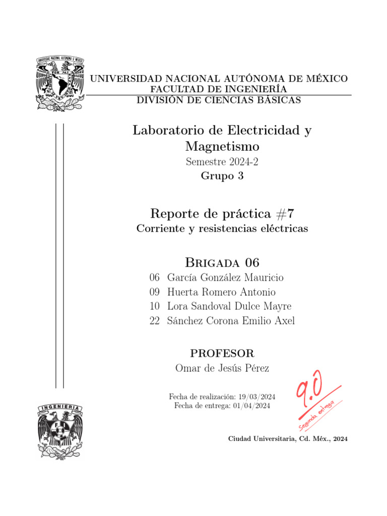 Brigada6 Practica7 | PDF | Resistencia Eléctrica y Conductancia | Corriente eléctrica