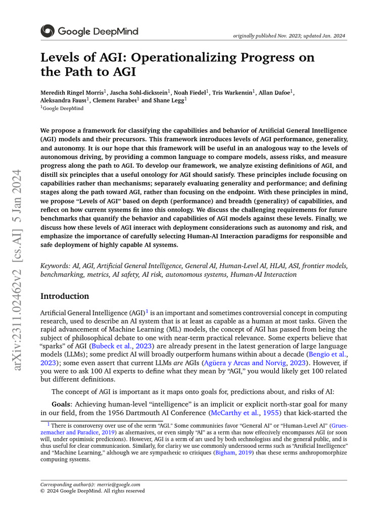 Levels of AGI: Operationalizing Progress On The Path To AGI | PDF | Artificial Intelligence ...