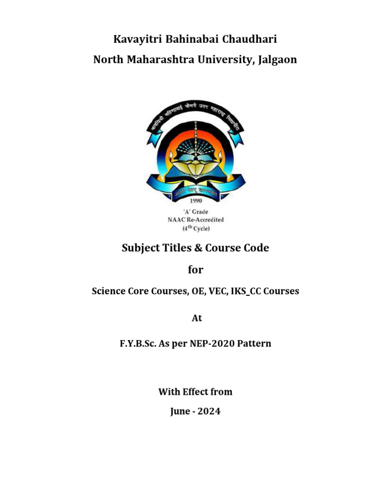 F.Y. B.sc. Course Titles Subjects Oe Vec Iks CC 17 May 24 SSR | PDF ...