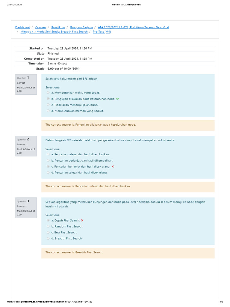 Pre-Test (M4) Praktikum Terapan Teori Graf | PDF