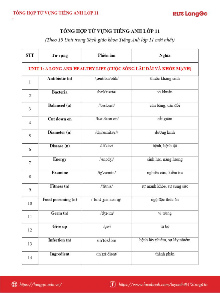 Tong Hop Tu Vung Tieng Anh Lop 11 PDF | PDF