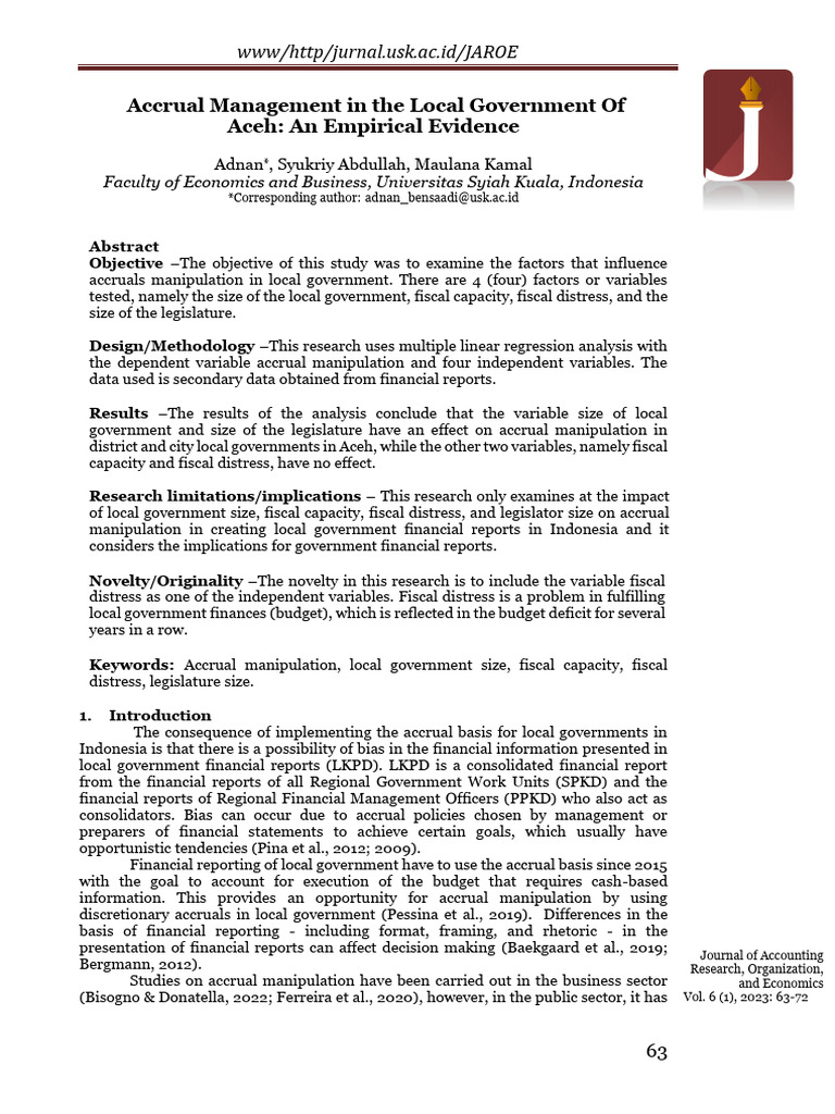 Accrual Management in Aceh Local Government | PDF | Government Budget Balance | Dependent And ...