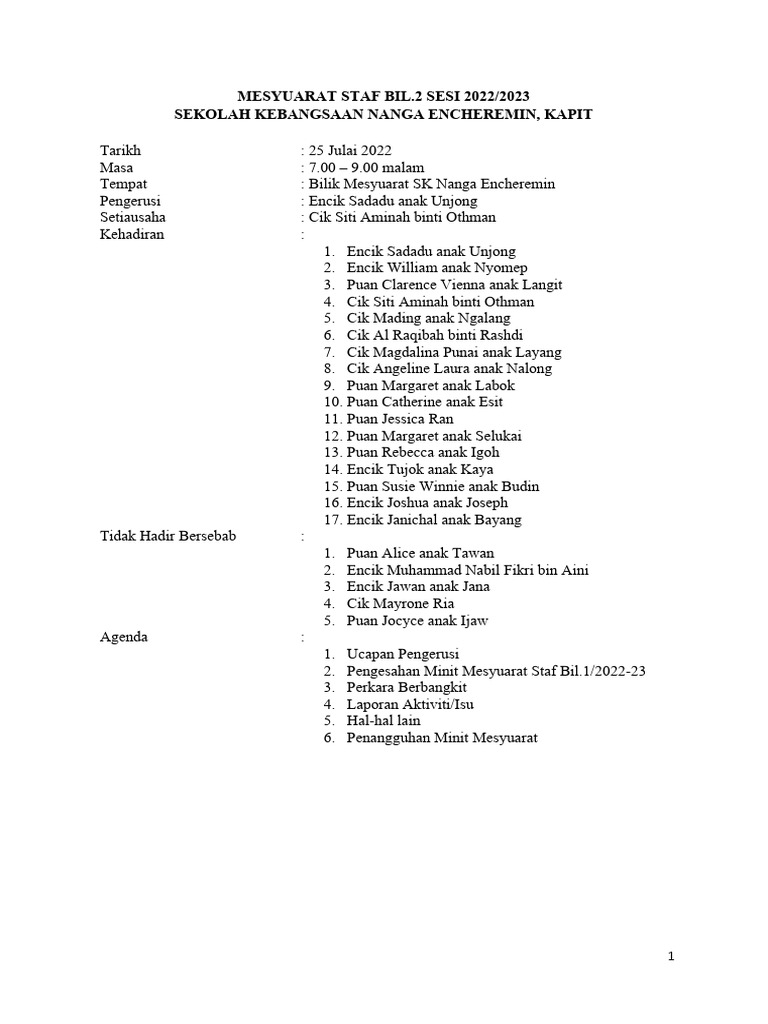 Mesyuarat Staf Bil2.2022-2023 | PDF