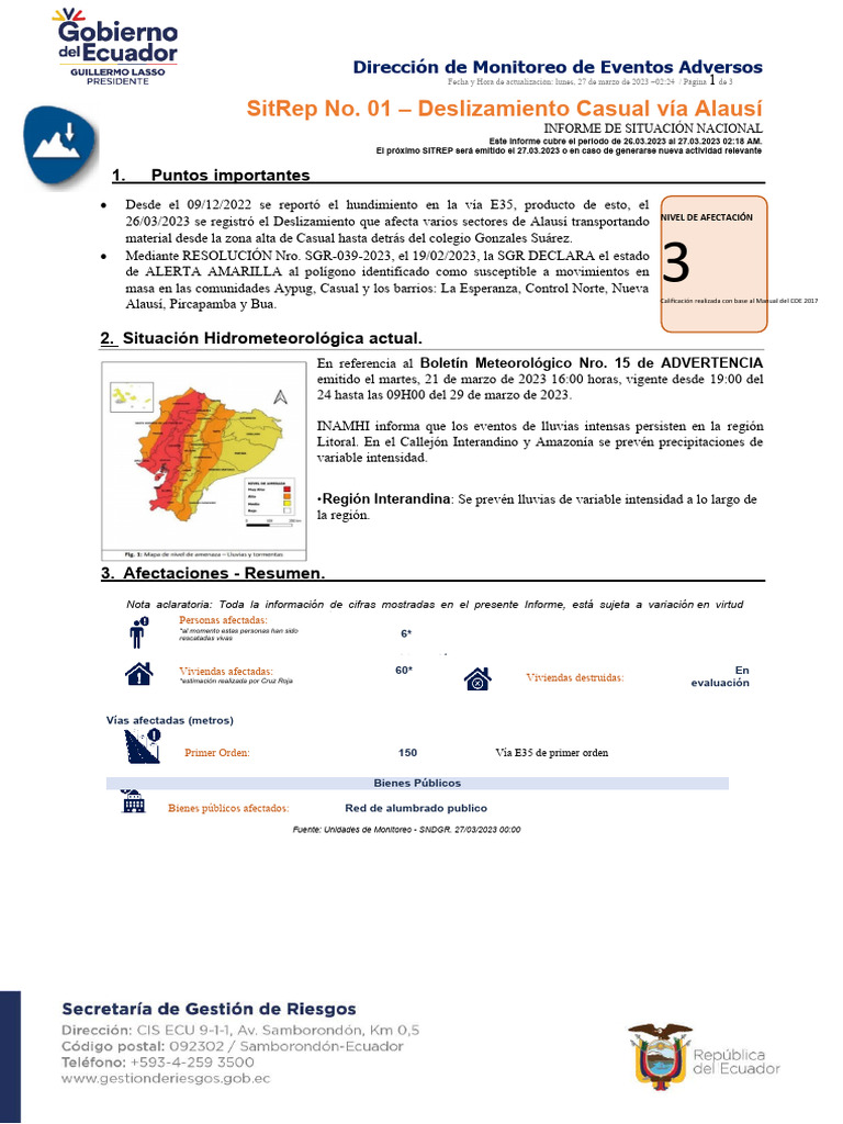 SITREP Nro. 01 Hundimiento Alausi 26032023 1 | PDF