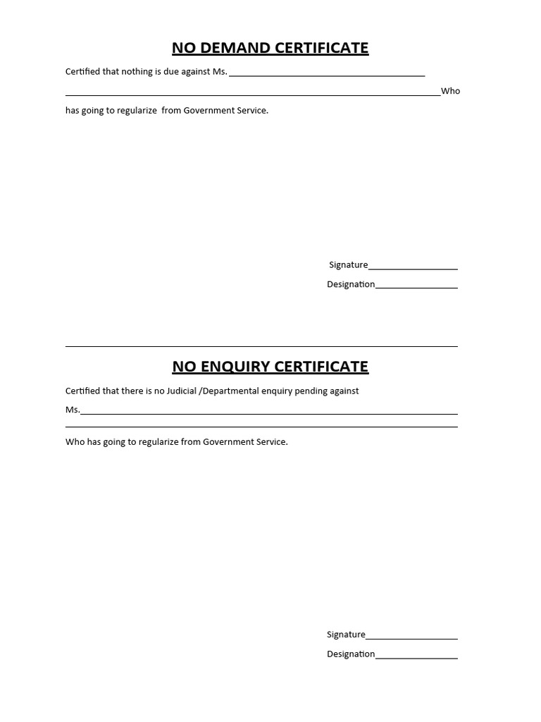 No Demand Certificate | PDF