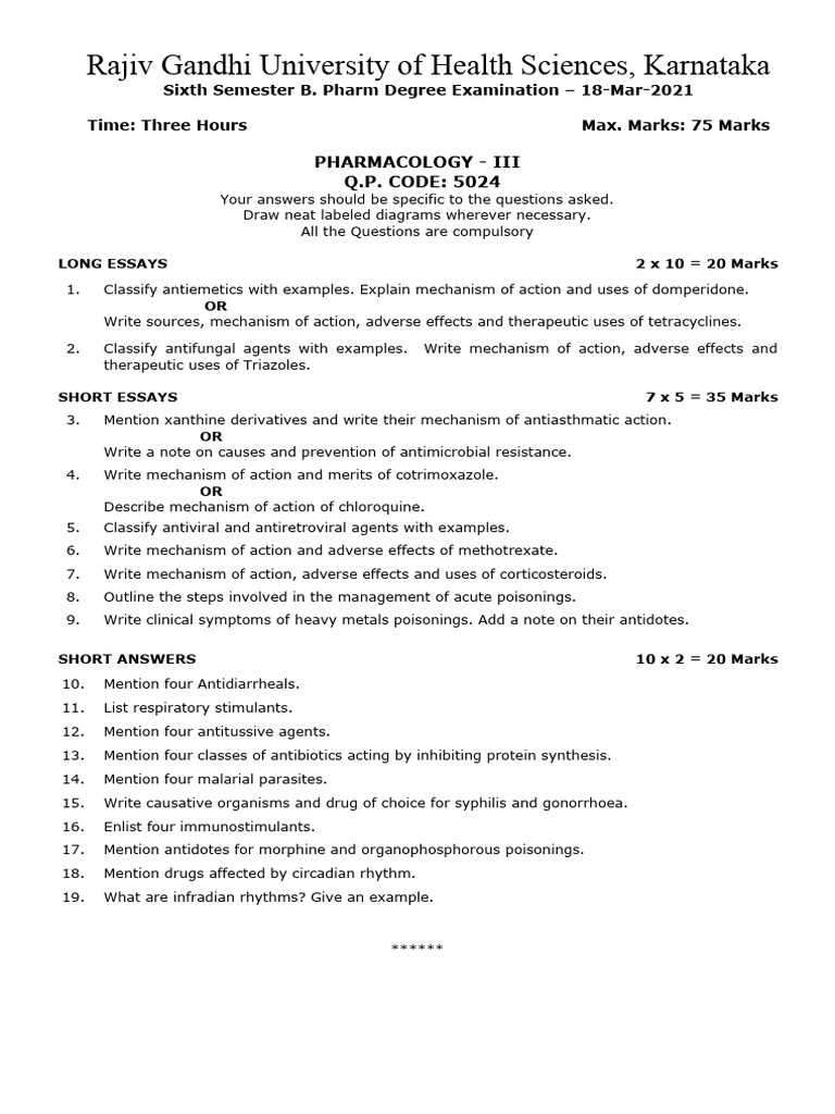 B. Pharm Pharmacology Exam Questions | PDF | Antimicrobial Resistance ...