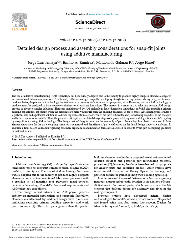 Detailed Design Process and Assembly Considerations for Snap-fit Joints ...