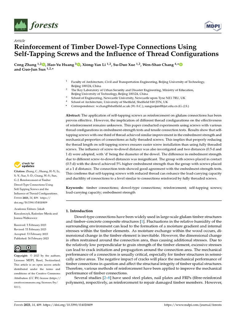 Reinforcement of Timber Dowel-Type Connections Using Self-Tapping ...