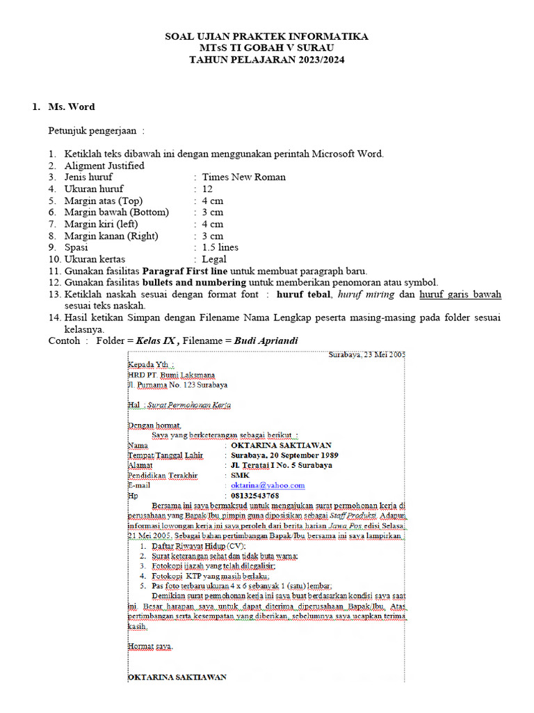 Soal Ujian Praktek Informatika | PDF