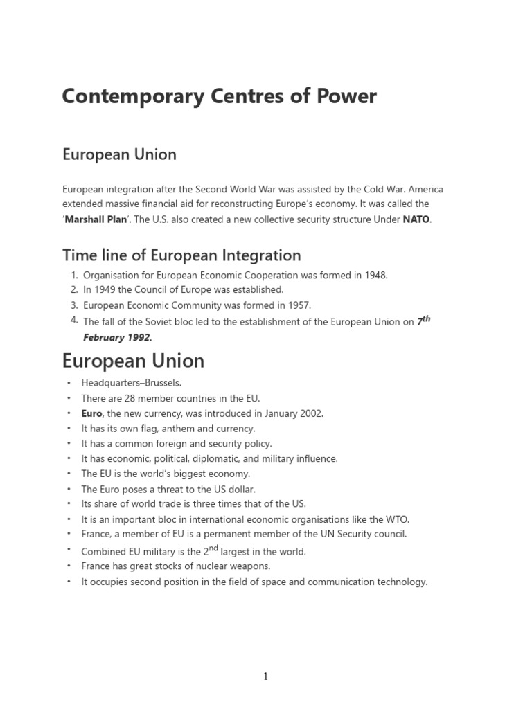 Contemporary Centres of Power Note | Download Free PDF | European Union ...