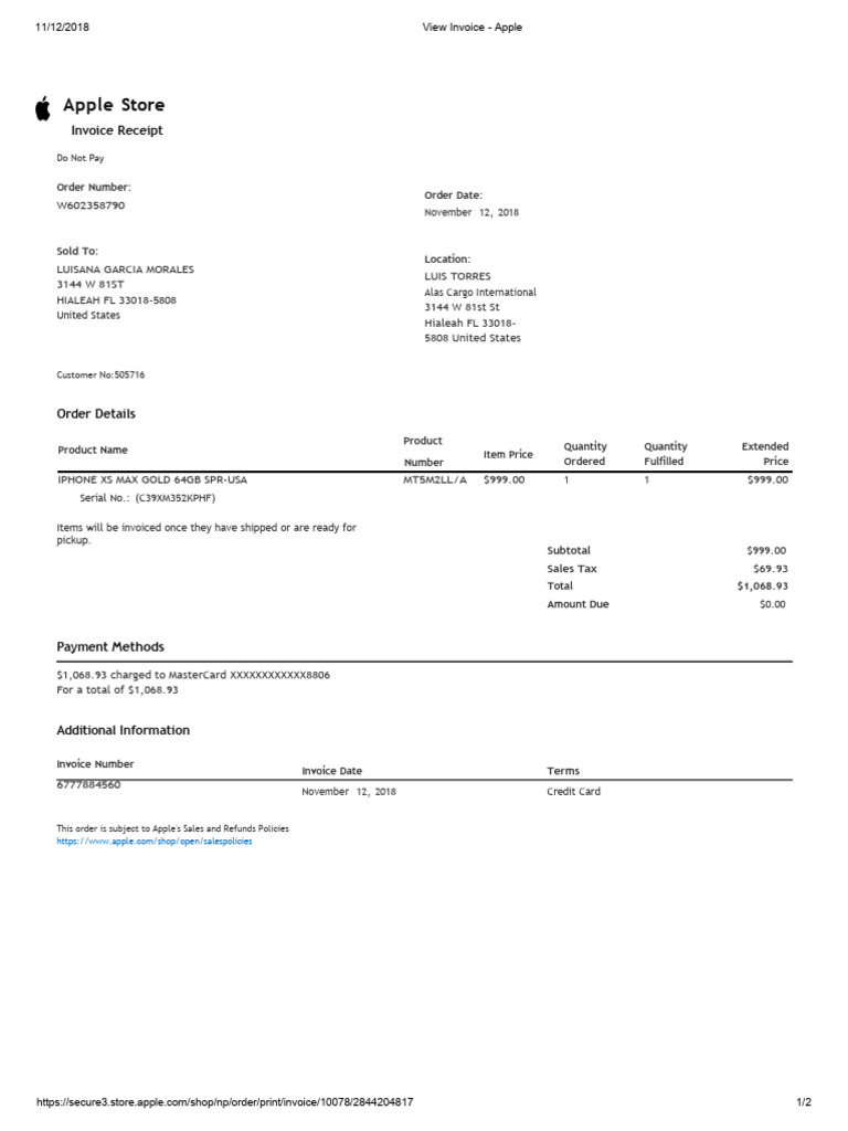Factura de Iphone Xs | PDF | Invoice | Receipt