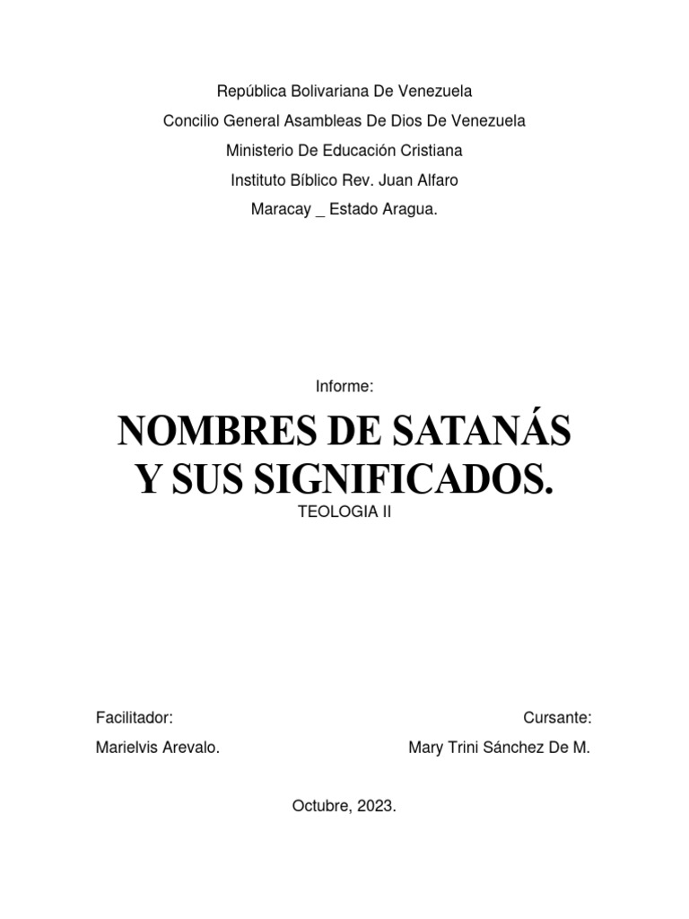 Nombres de Satanás y su Significado | PDF | Satán | Creencia religiosa ...