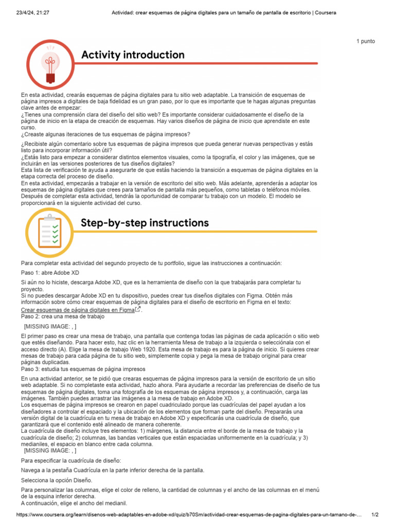 Actividad - Crear Esquemas de Página Digitales para Un Tamaño de Pantalla de Escritorio ...