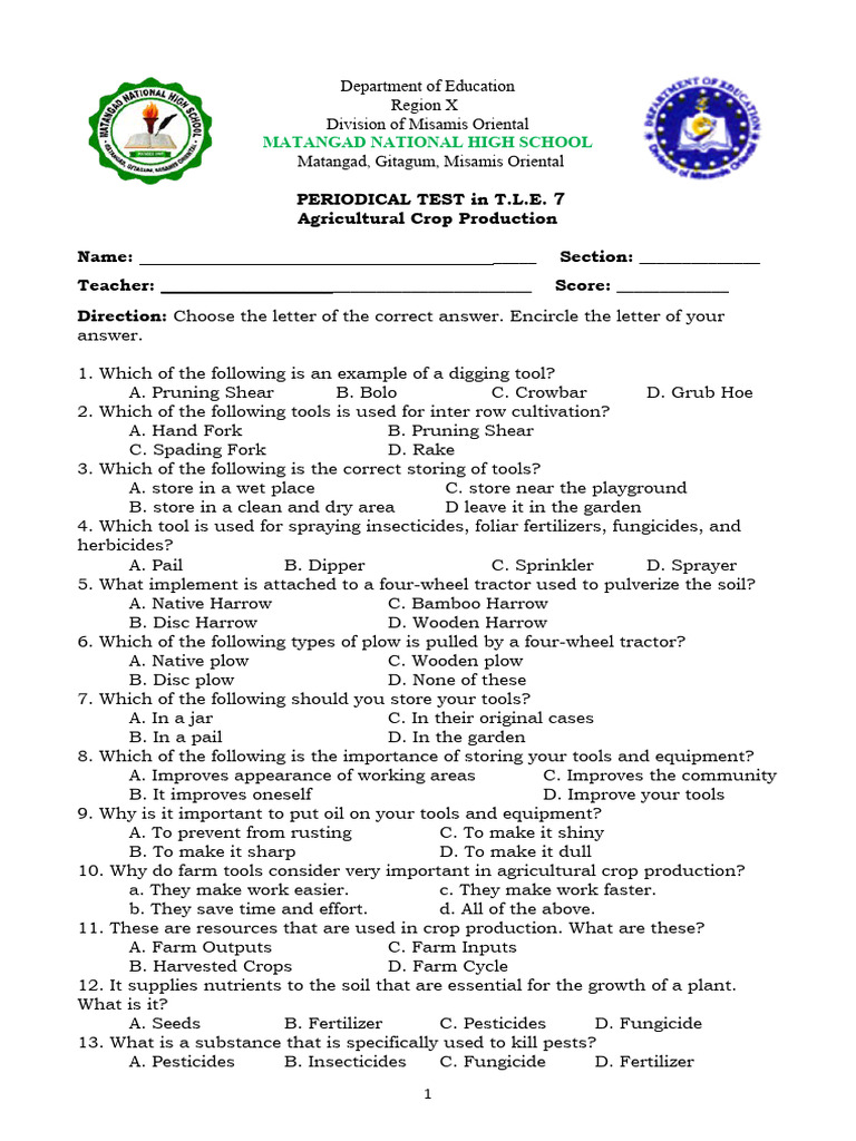Agricultural Crop Production Test | PDF | Irrigation | Agriculture