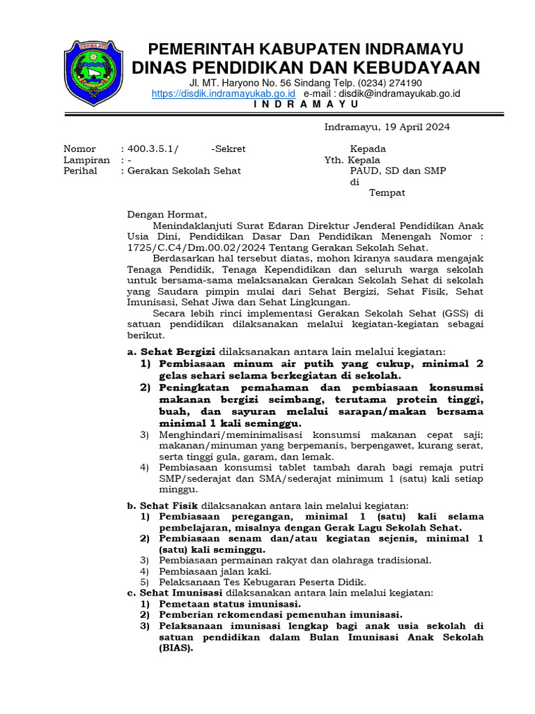 Surat Edaran Kadisdikbud GSS 2024 | PDF