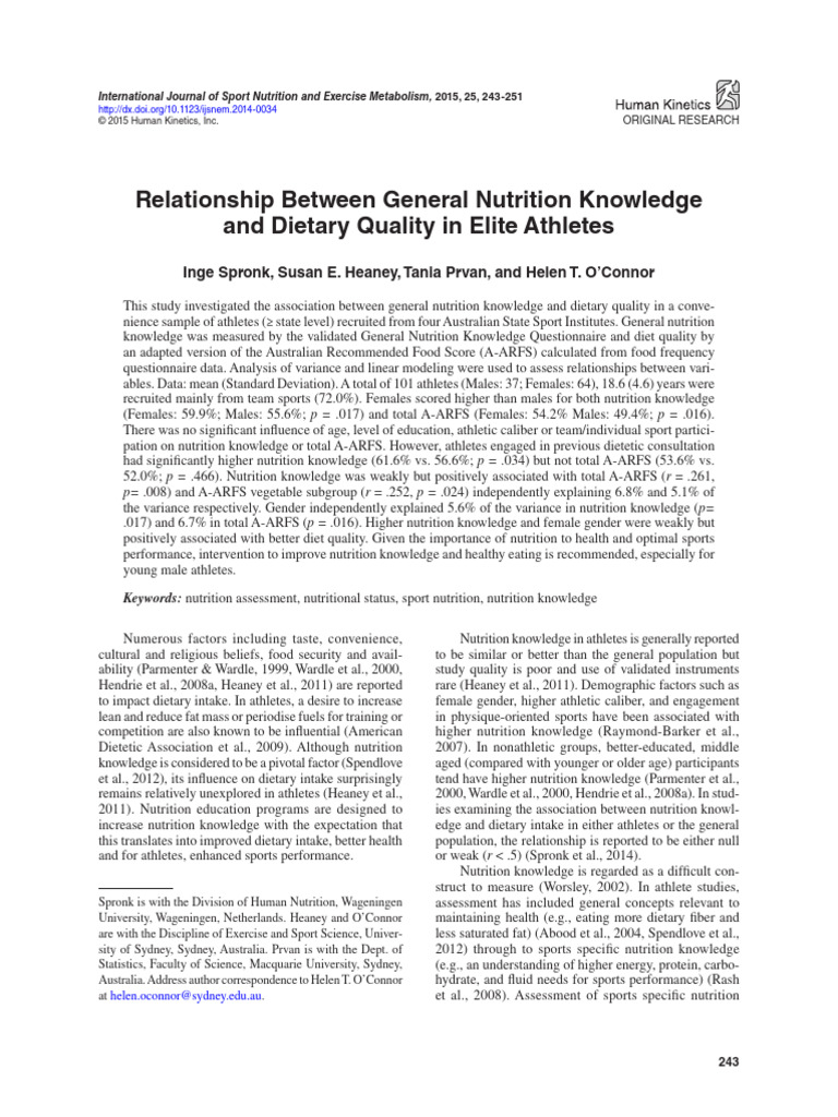 Relationship Between General Nutrition Knowledge and Dietary Quality in ...