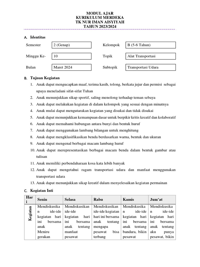 Modul Ajar Transportasi Udara TK | PDF