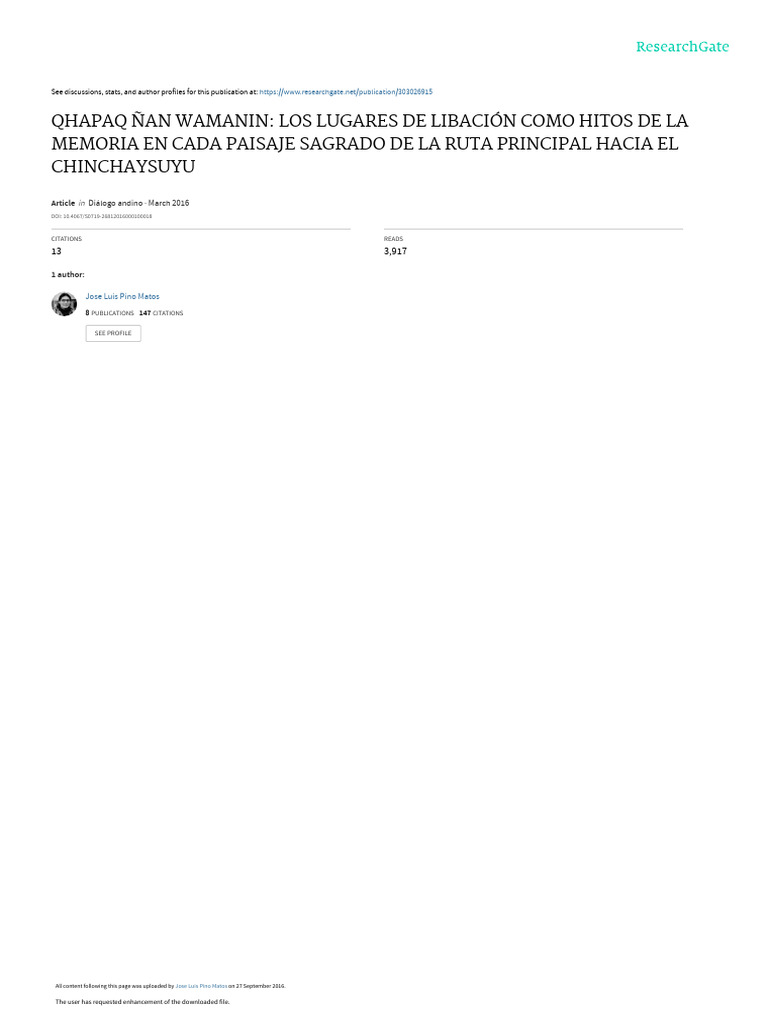 Qhapaq Nan Wamanin Los Lugares de Libacion Como Hi | PDF | Imperio Inca ...