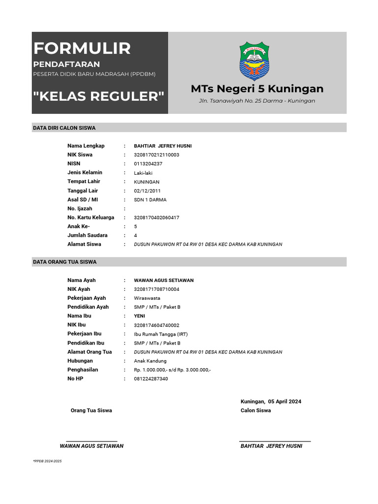 PPDB 2024-2025 - Formulir | PDF