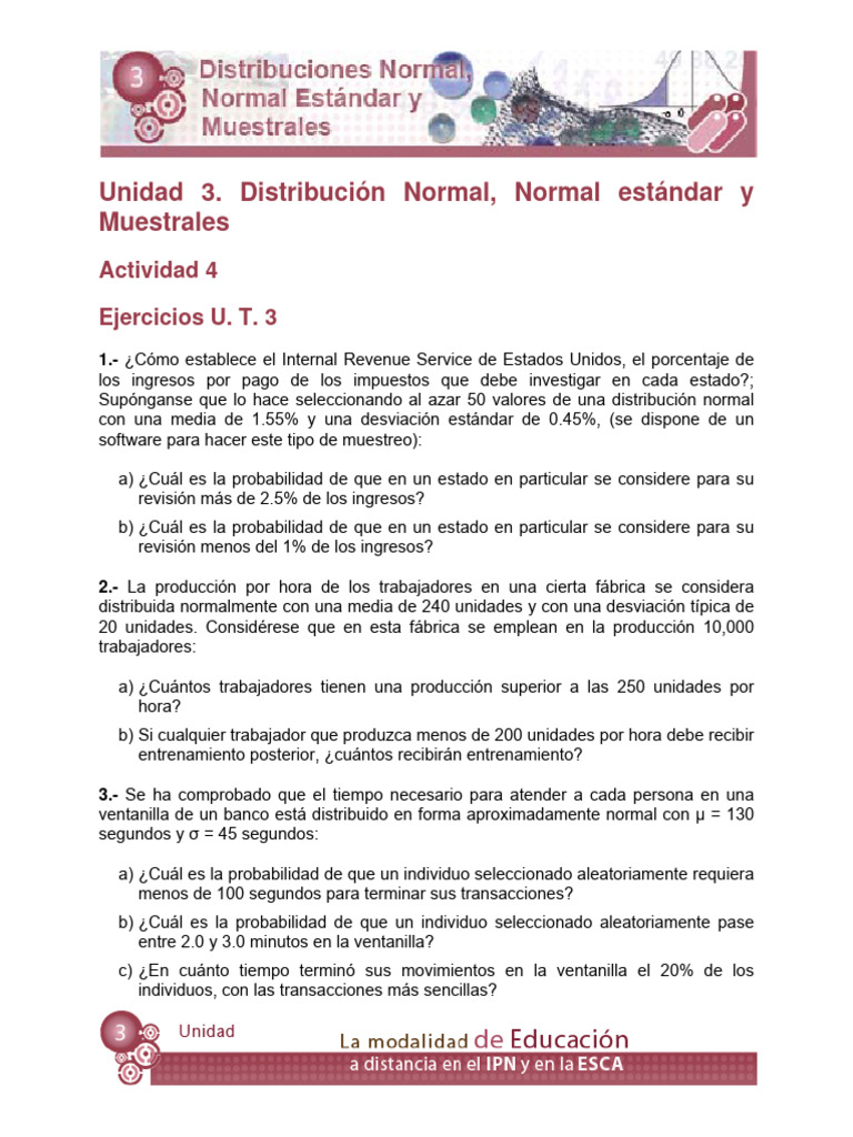 EPN U3 Act 4 Ejercicios | PDF | Muestreo (Estadísticas) | Desviación Estándar